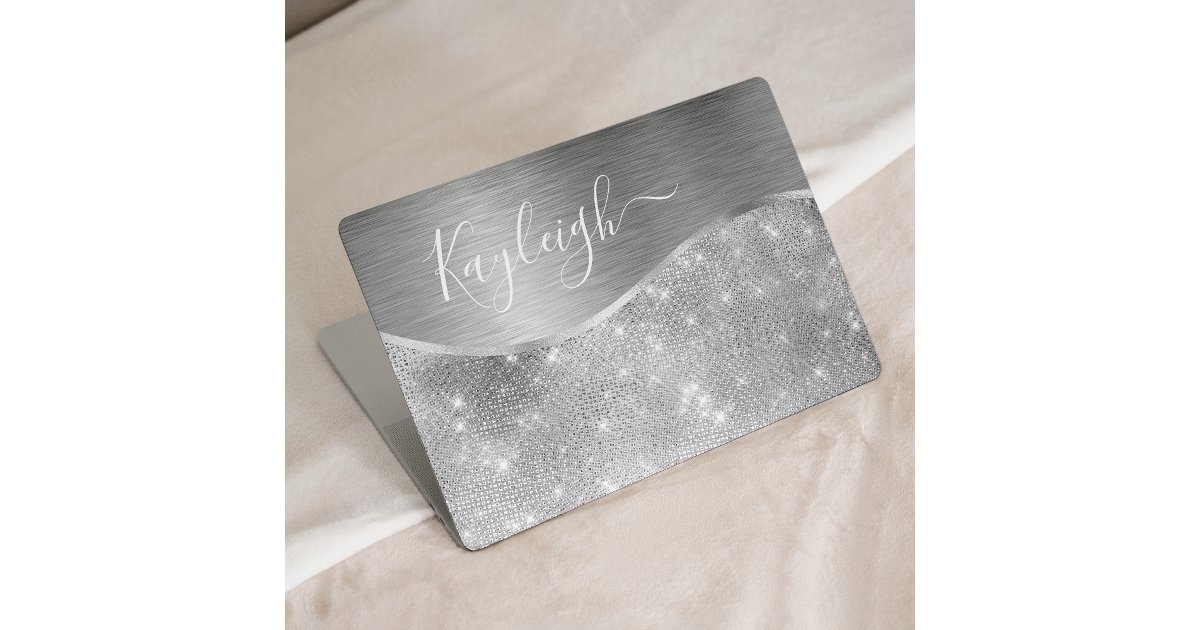 Silver Glitter Glam Bling Personalized Metallic HP Laptop Skin | Zazzle