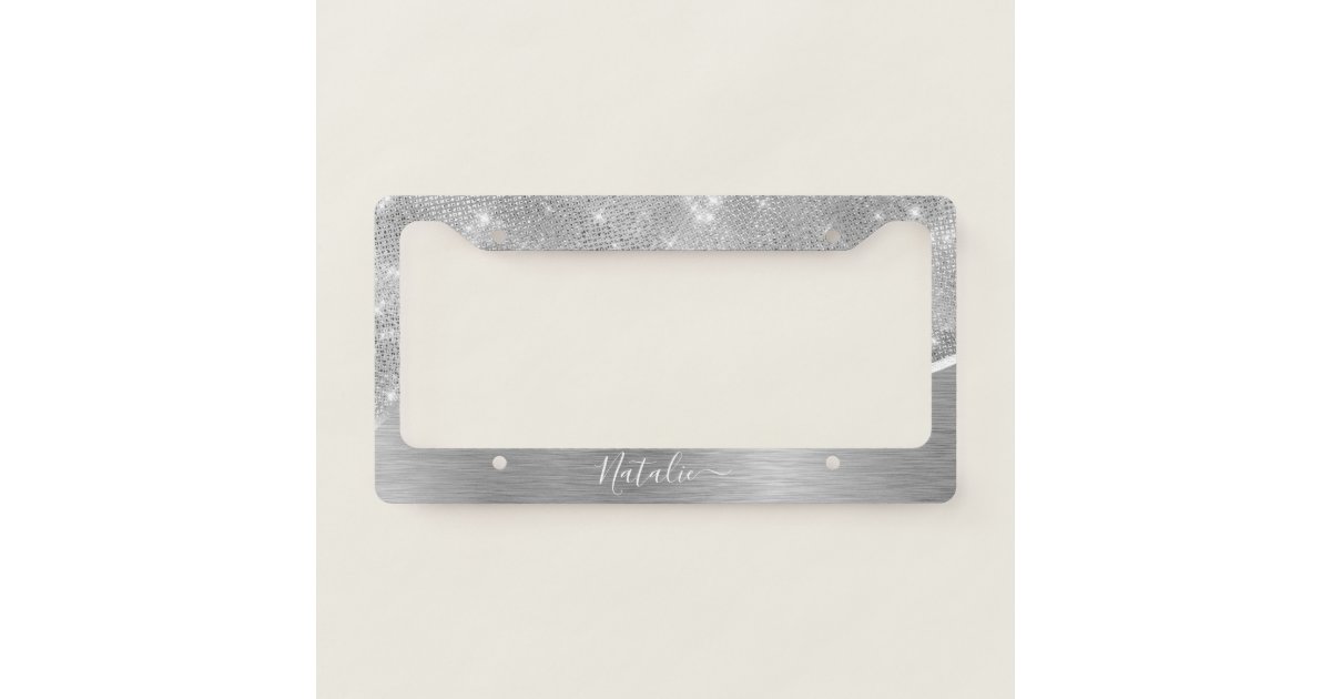 Silver Glitter Glam Bling Personalized Metallic License Plate Frame ...
