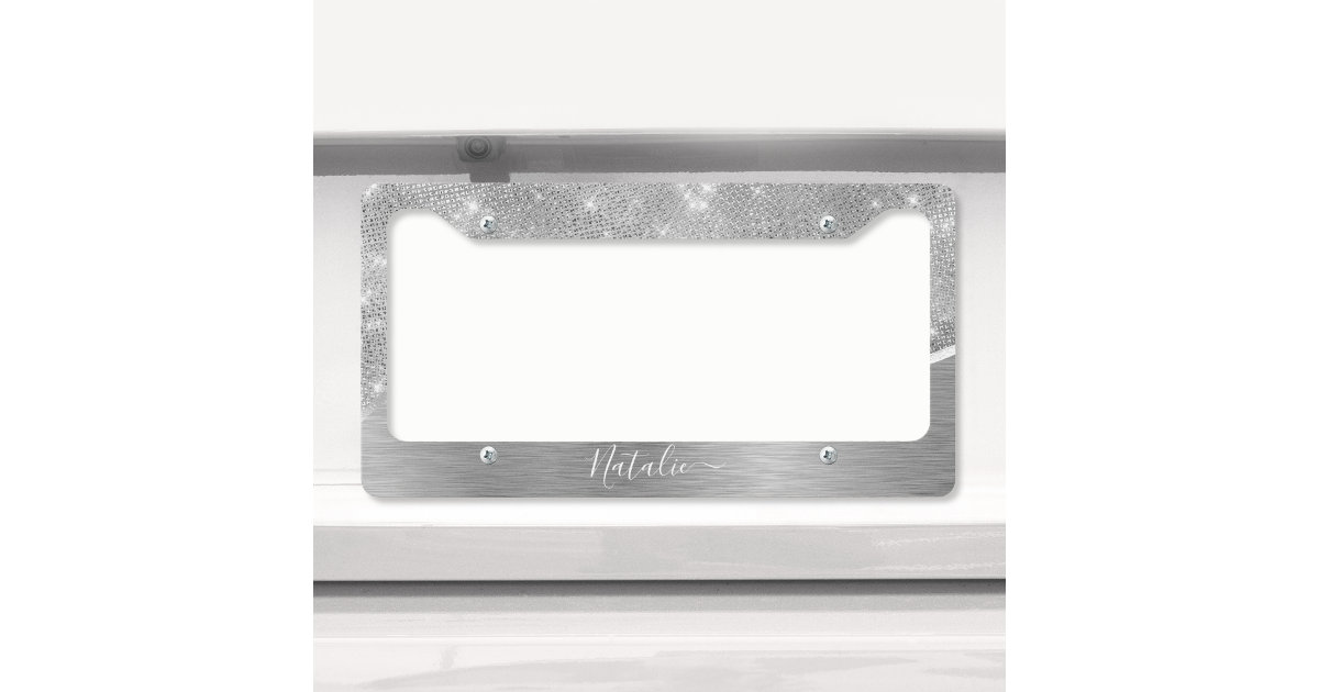 Silver Glitter Glam Bling Personalized Metallic License Plate Frame ...