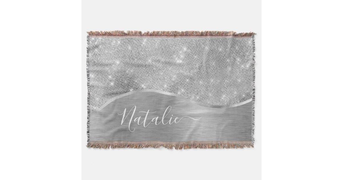 Silver Glitter Glam Bling Personalized Metallic Throw Blanket | Zazzle