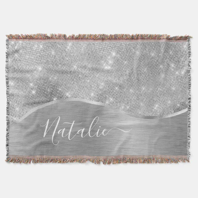Silver Glitter Glam Bling Personalized Metallic Throw Blanket | Zazzle