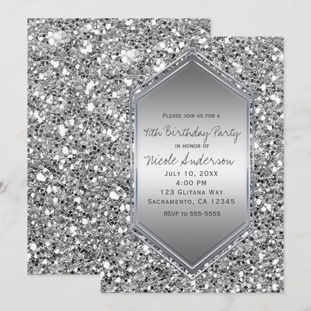 Silver Glitter Glam Chic Birthday Party Any Event Invitation | Zazzle