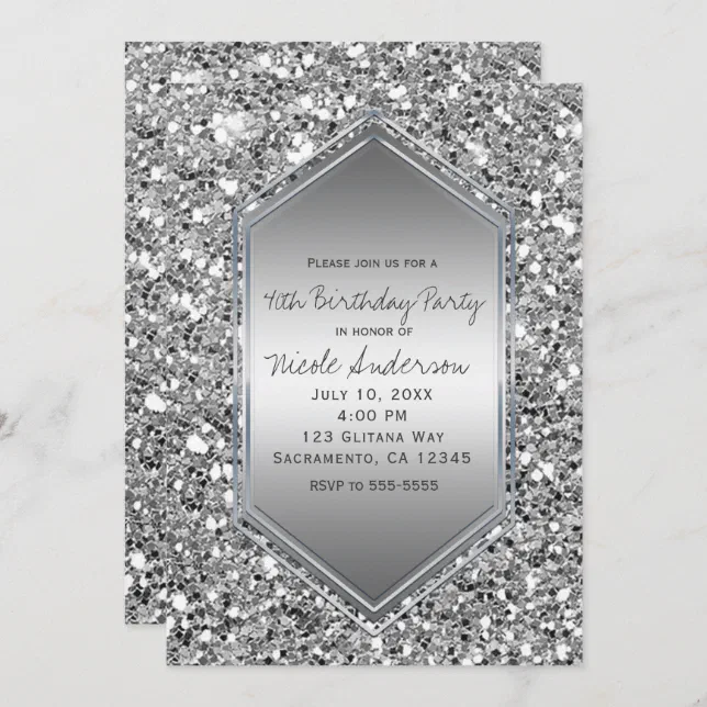 Silver Glitter Glam Chic Birthday Party Any Event Invitation | Zazzle