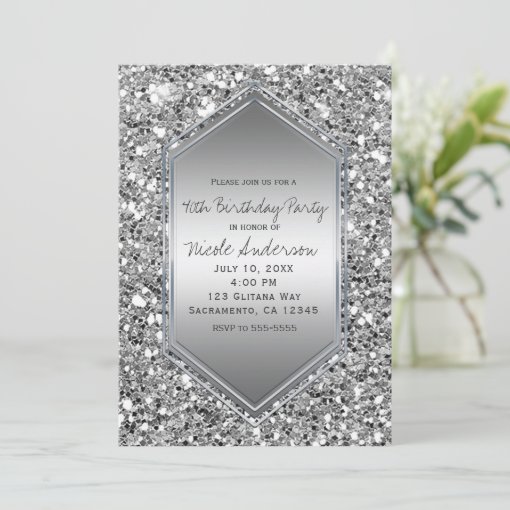 Silver Glitter Glam Chic Birthday Party Any Event Invitation | Zazzle