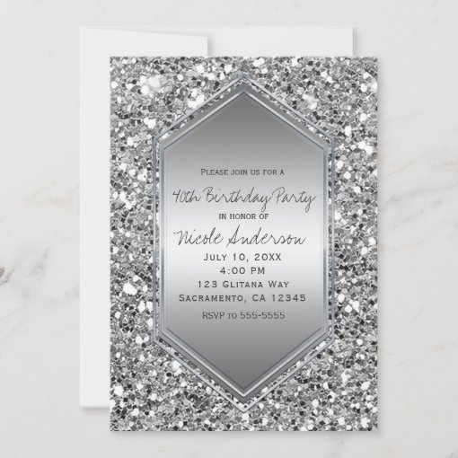 Silver Glitter Glam Chic Birthday Party Any Event Invitation | Zazzle