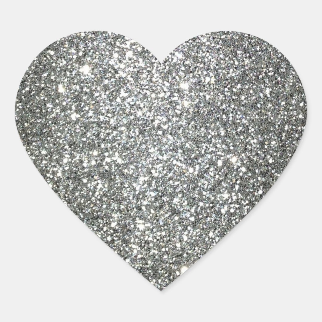 Silver Glitter Glamour Heart Sticker | Zazzle