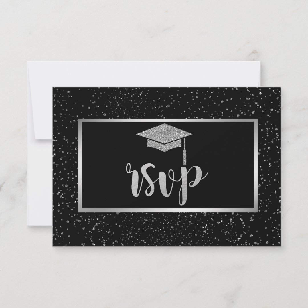 Silver Glitter Grad Cap,Confetti Graduation Party RSVP Card | Zazzle