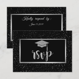 Silver Glitter Grad Cap,Confetti Graduation Party RSVP Card | Zazzle