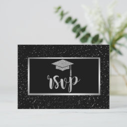 Silver Glitter Grad Cap,Confetti Graduation Party RSVP Card | Zazzle