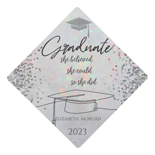 Silver Glitter Graduate Cap,Confetti Holographic Graduation Cap Topper ...