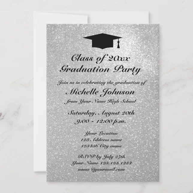 Silver glitter graduation party invitations | Zazzle