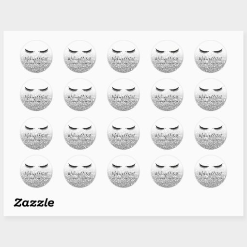 Silver Glitter Hair Makeup Lashes Classic Round Sticker | Zazzle