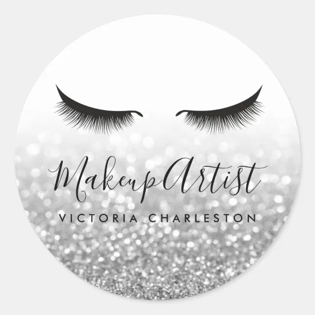Silver Glitter Hair Makeup Lashes Classic Round Sticker | Zazzle