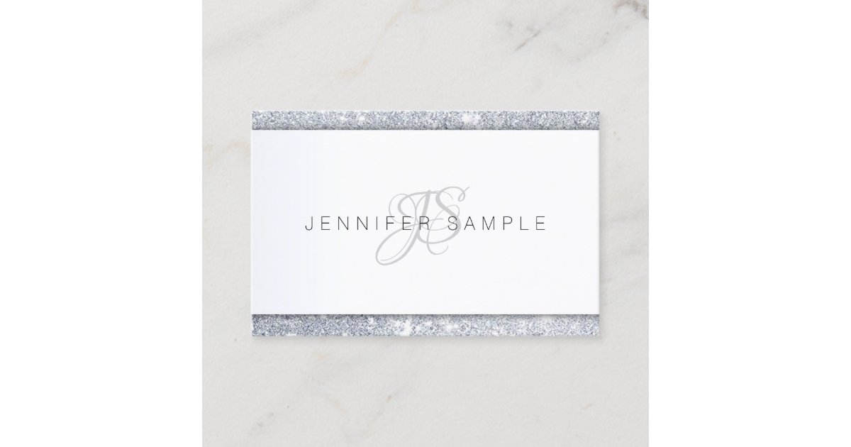 Silver Glitter Handwritten Monogram Template Business Card | Zazzle