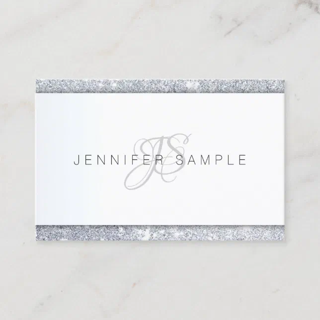 Silver Glitter Handwritten Monogram Template Business Card | Zazzle