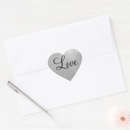 Silver glitter heart shape stickers | Zazzle
