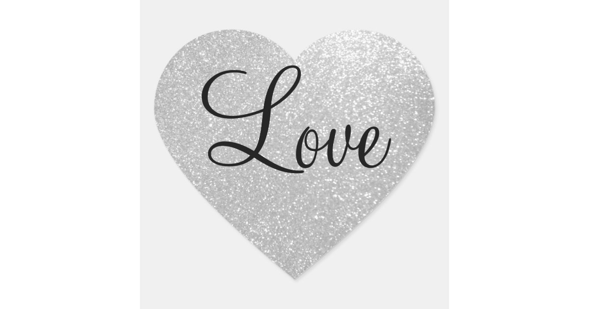 Silver glitter heart shape stickers | Zazzle