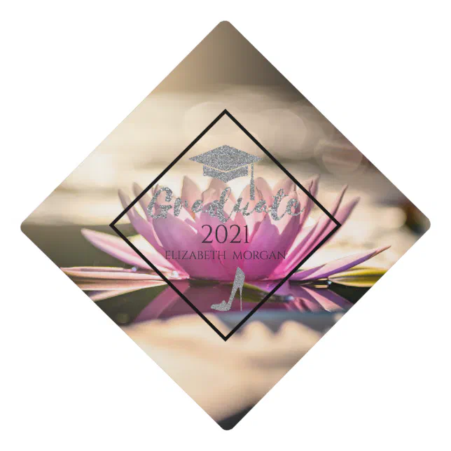 Silver Glitter High Heels,Lotus,Lake Graduation Cap Topper | Zazzle