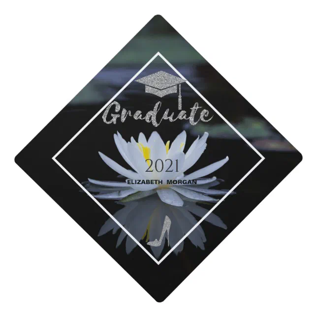 Silver Glitter High Heels,White Lotus Graduation Cap Topper | Zazzle