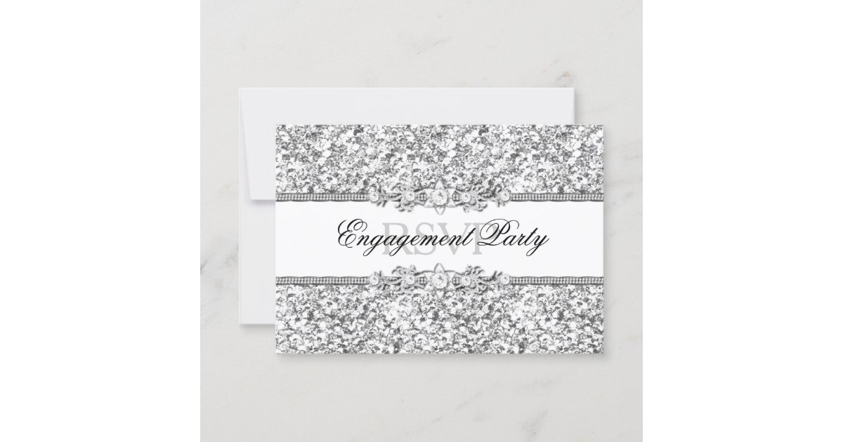 Silver Glitter & Jewel Engagement Party RSVP Invitation | Zazzle