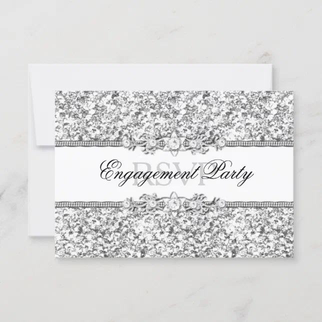 Silver Glitter & Jewel Engagement Party RSVP Invitation | Zazzle