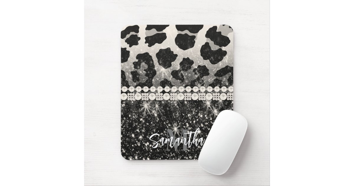 Silver Glitter Leopard Print Mouse Pad | Zazzle