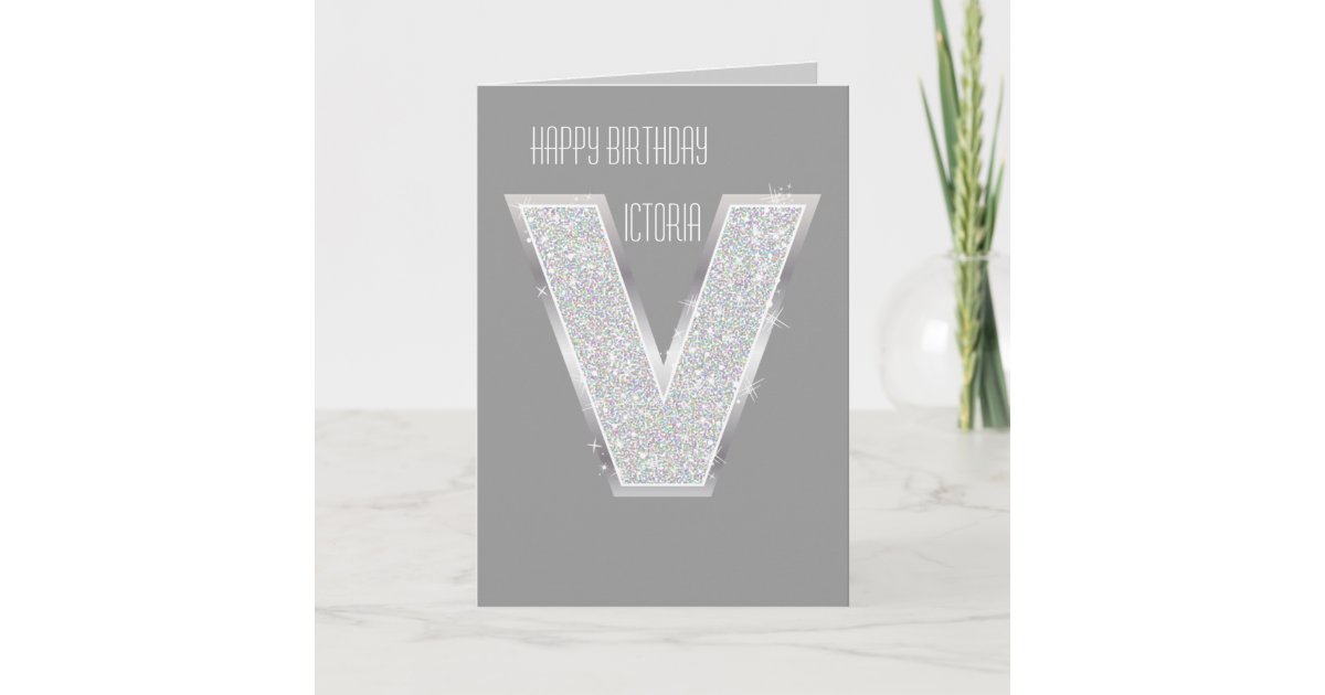 Silver Glitter Letter V Card | Zazzle