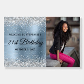 Silver Glitter Light Blue Welcome 21st Birthday Foam Board | Zazzle