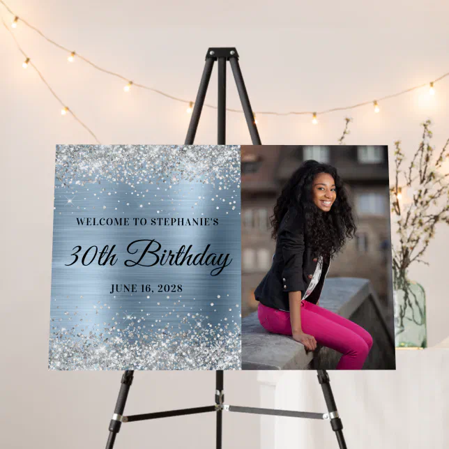 Silver Glitter Light Blue Welcome 30th Birthday Foam Board | Zazzle