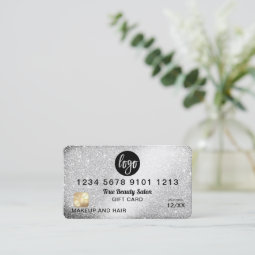 Silver Glitter Logo Credit Card Gift Certificate | Zazzle