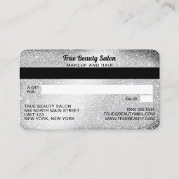 Silver Glitter Logo Credit Card Gift Certificate | Zazzle