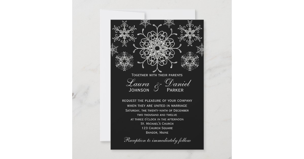 Silver Glitter LOOK Snowflakes Wedding Invite | Zazzle