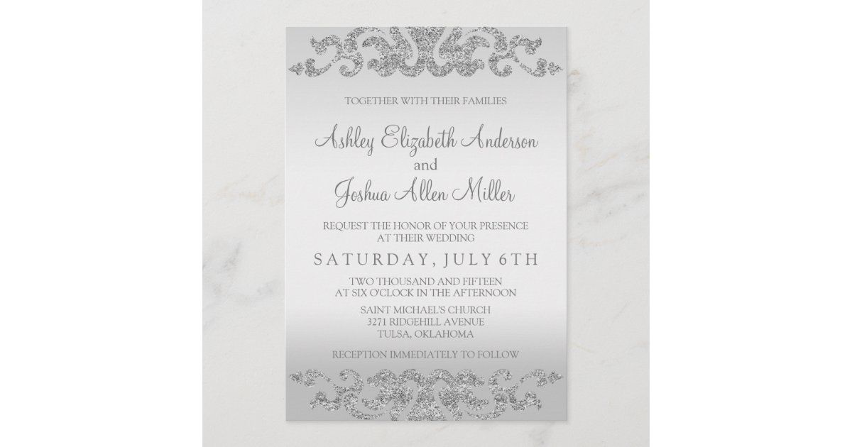 Silver Glitter Look Wedding Invitations | Zazzle.com