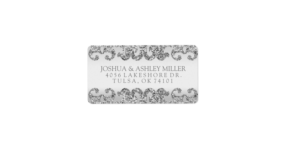 Silver Glitter Look Wedding Label | Zazzle