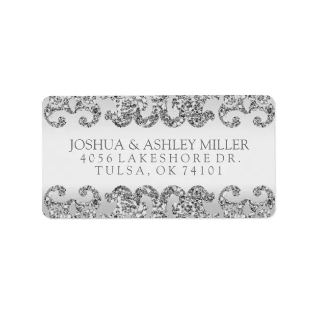 Silver Glitter Look Wedding Label | Zazzle