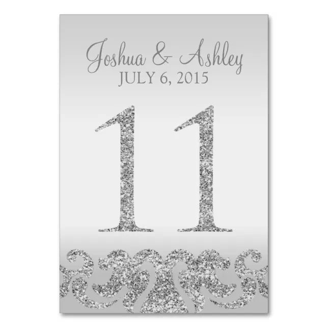 Silver Glitter Look Wedding Table Numbers-11 Table Number | Zazzle