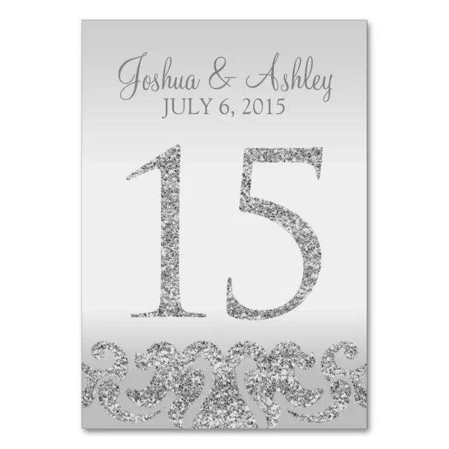 Silver Glitter Look Wedding Table Numbers-15 Table Number | Zazzle