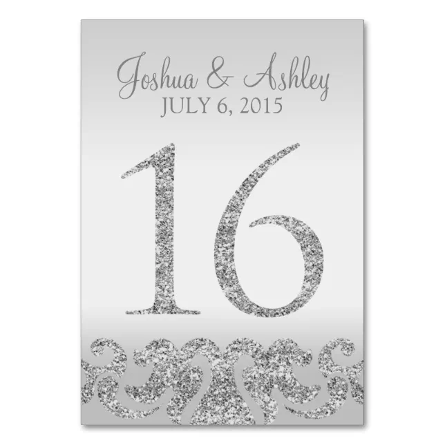 Silver Glitter Look Wedding Table Numbers-16 Table Number | Zazzle