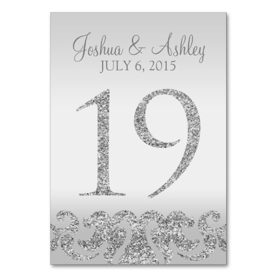 Silver Glitter Look Wedding Table Numbers-19 Table Number | Zazzle.com