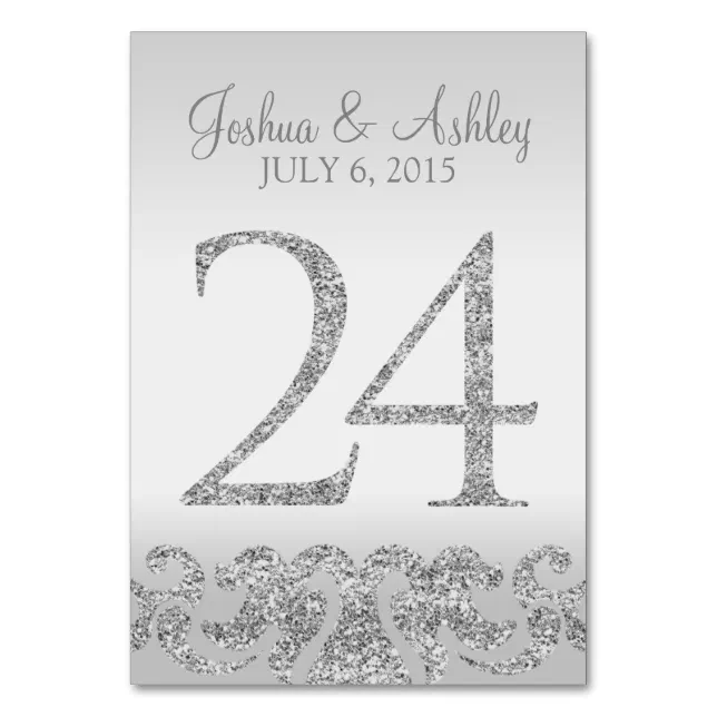 Silver Glitter Look Wedding Table Numbers-24 Table Number | Zazzle
