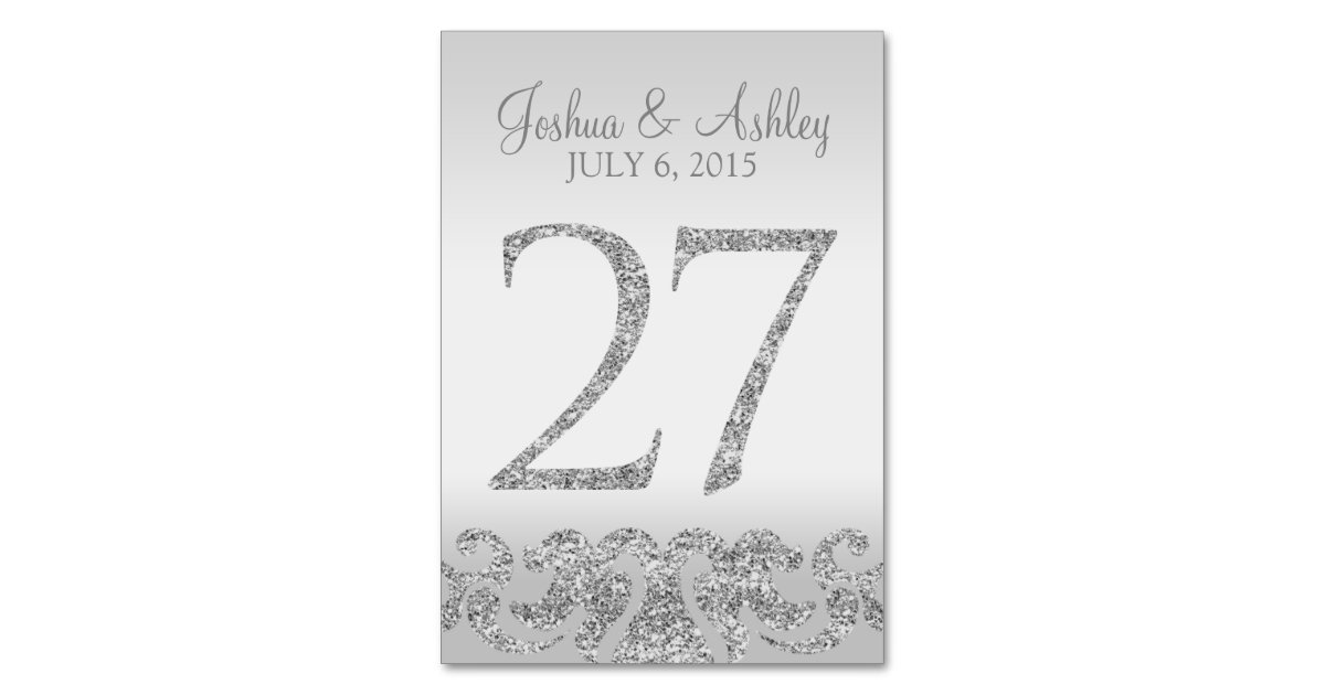 Silver Glitter Look Wedding Table Numbers-27 Table Number | Zazzle