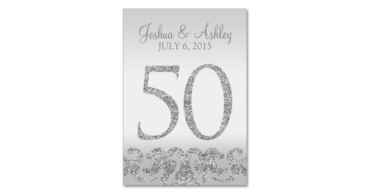 Silver Glitter Look Wedding Table Numbers-50 Table Number | Zazzle