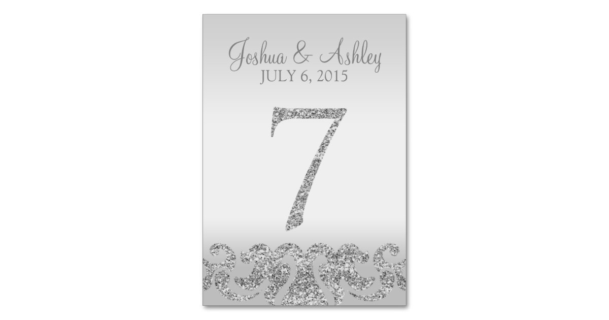 Silver Glitter Look Wedding Table Numbers-7 Table Number | Zazzle