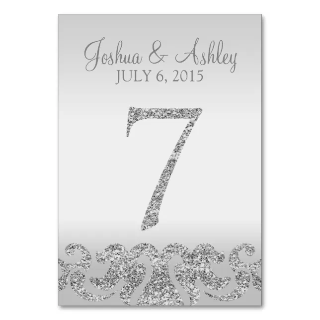 Silver Glitter Look Wedding Table Numbers-7 Table Number | Zazzle