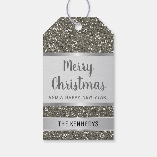 Silver Glitter Merry Christmas Gift Tags | Zazzle