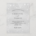 Silver glitter metal modern elegant wedding invitation postcard | Zazzle