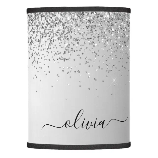Silver Glitter Metal Monogram Glam Name Lamp Shade | Zazzle