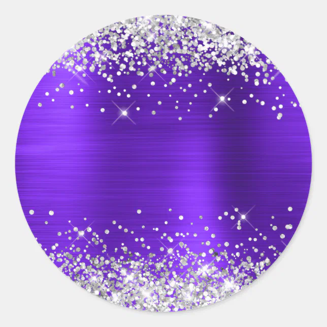 Silver Glitter Metallic Violet Purple Blank Classic Round Sticker | Zazzle