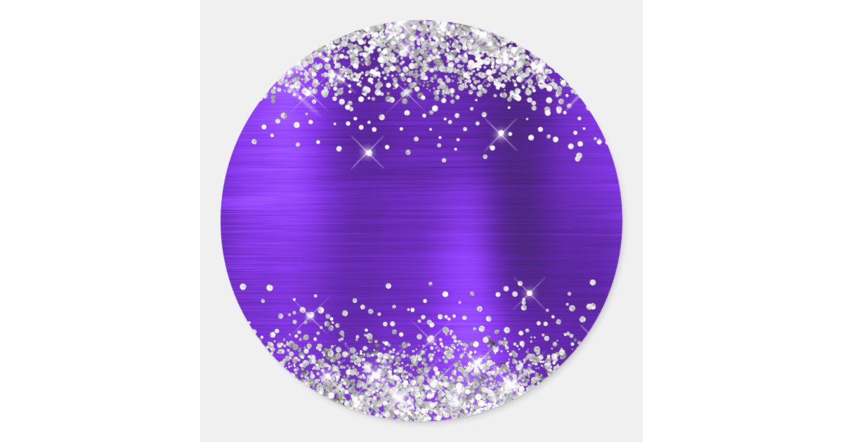 Silver Glitter Metallic Violet Purple Blank Classic Round Sticker | Zazzle