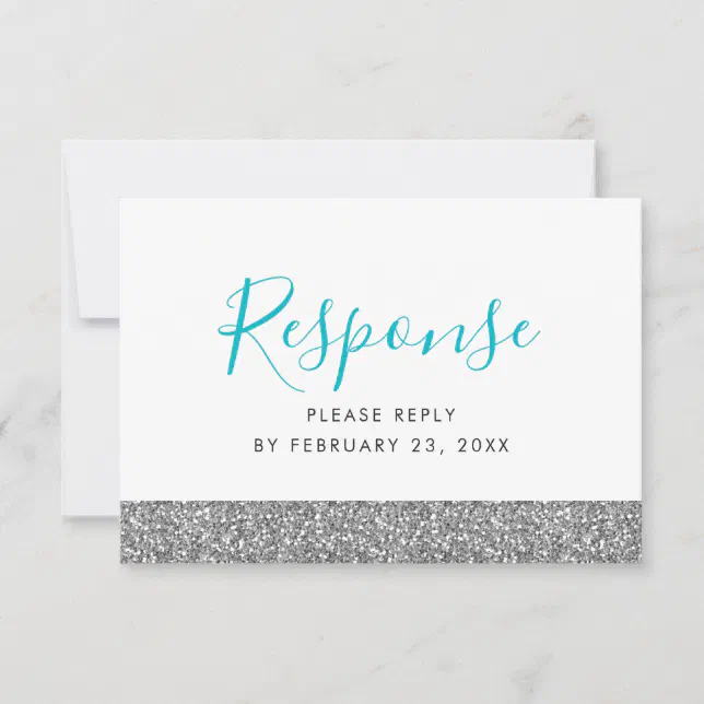 Silver Glitter Modern Fun RSVP Response Card | Zazzle